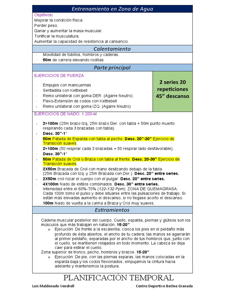 Planilla de Entrenamiento Natación | PDF | Deportes atléticos ...