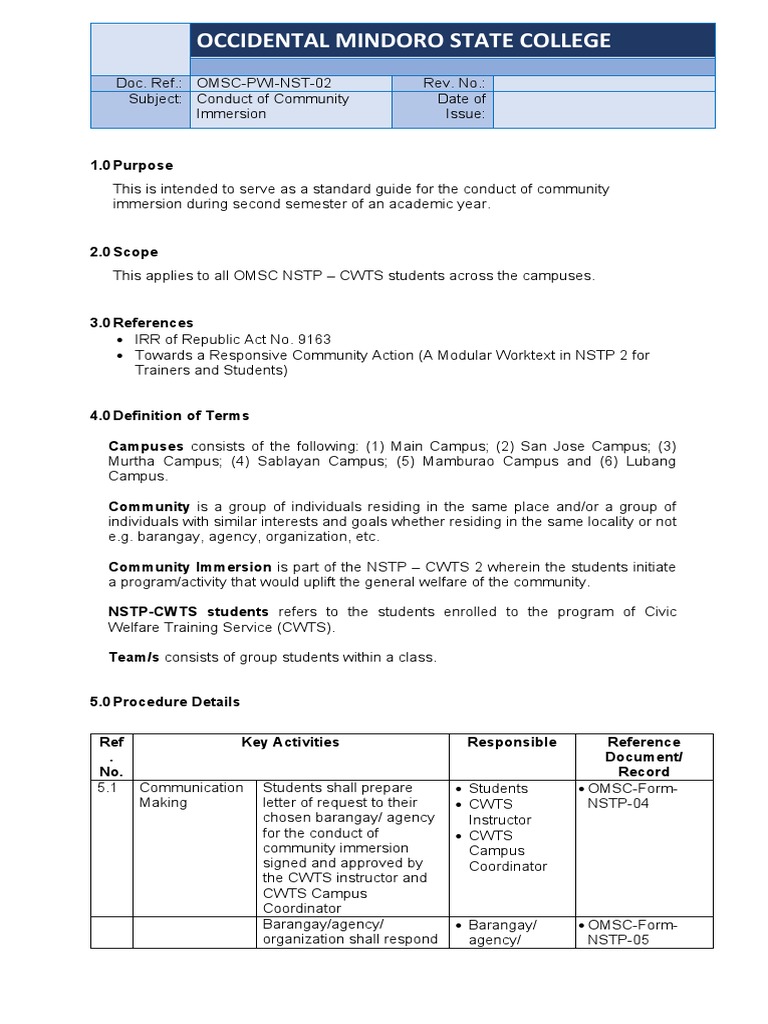 Community Immersion SOP | PDF