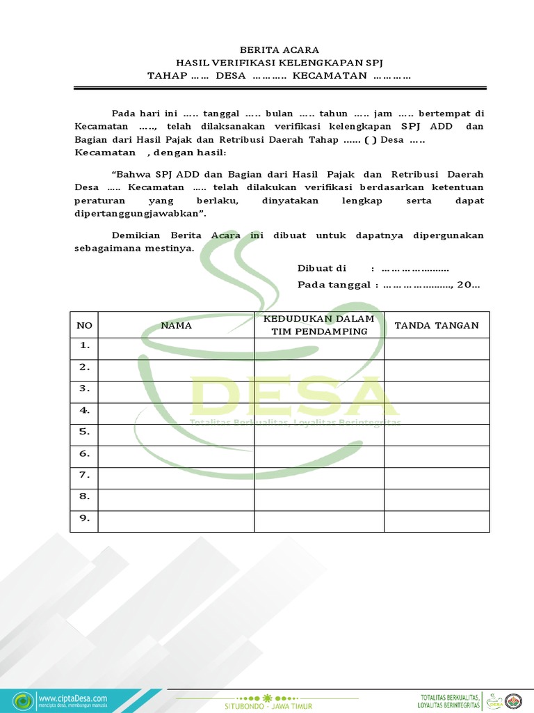 Berita Acara Verifikasi Kelengkapan SPJ | PDF