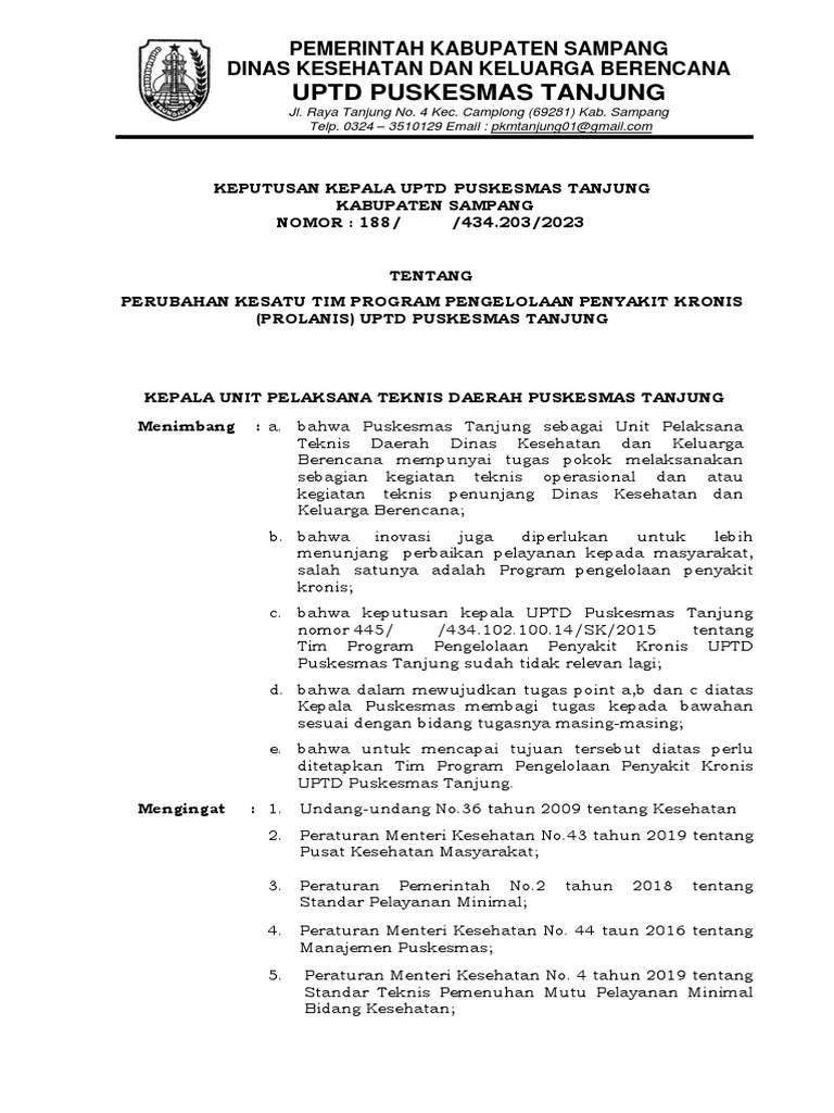 SK Tim Prolanis - 2023 | PDF | Pengembangan Diri | Kesehatan Holistik