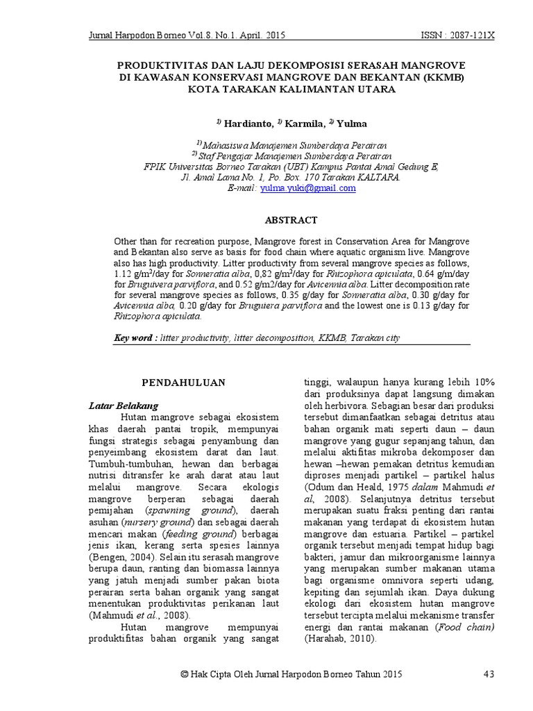 Produktivitas Dan Laju Dekomposisi Serasah Mangrove Di Kawasan ...