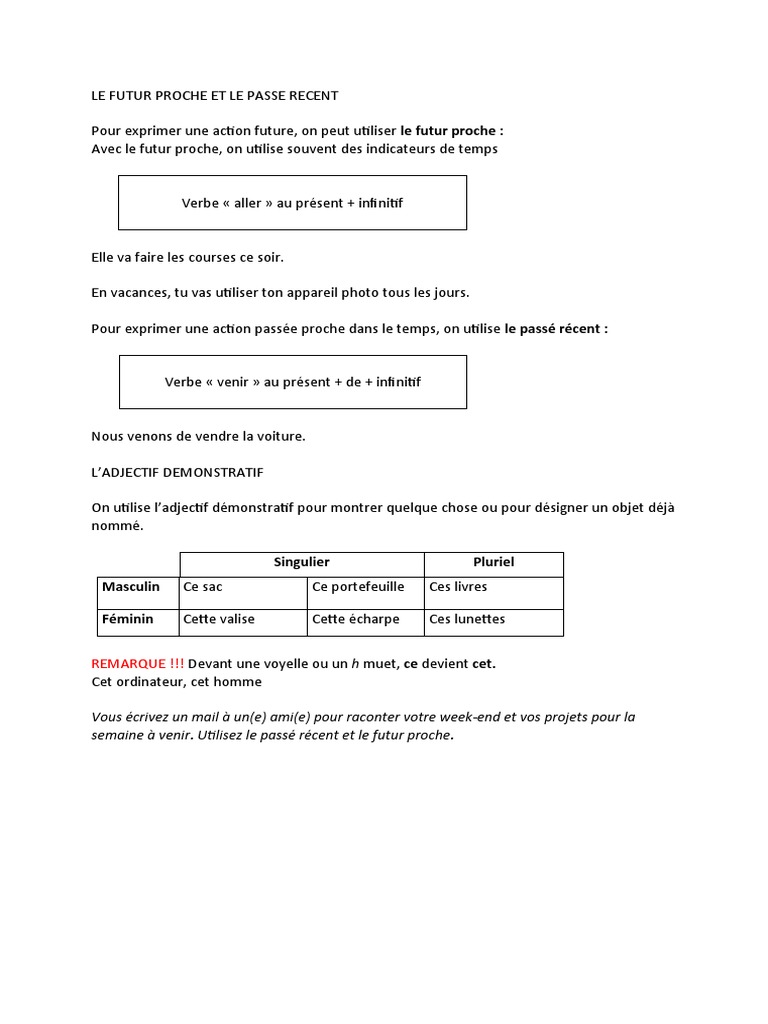 Le Futur Proche Et Le Passe Recent | PDF