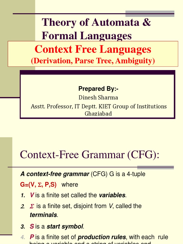 CFG - Derivation - Parse Tree - Removing Ambiguity | PDF | Language Mechanics | Syntax