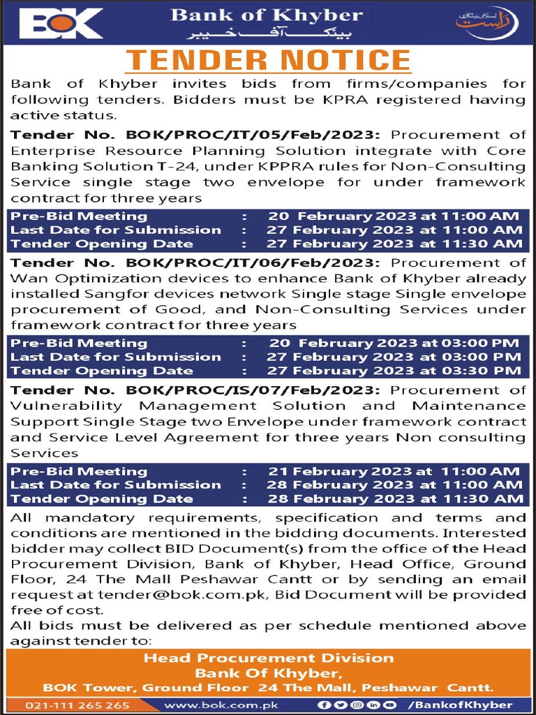 Tender Notices - BOK | PDF