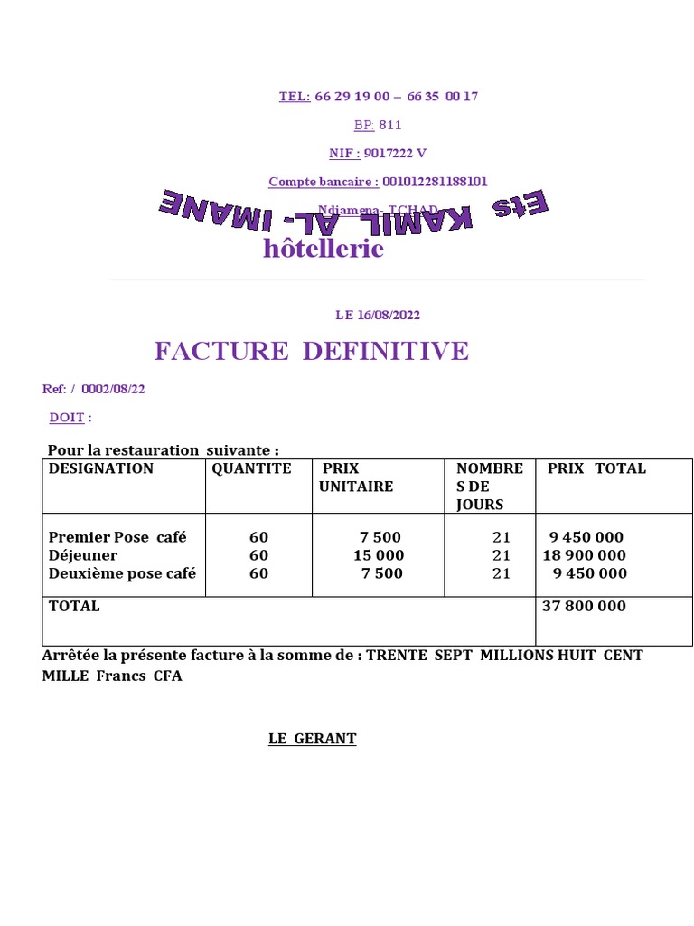 Facture Proforma et Définitive Tchad | PDF | Maison et jardin