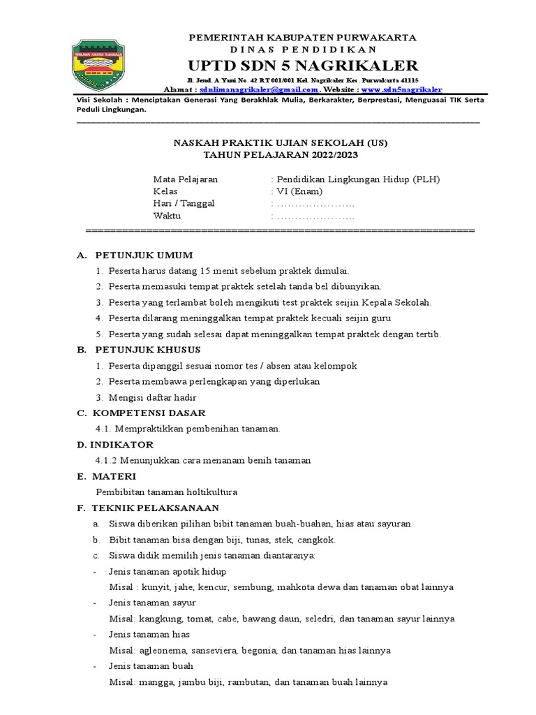 Naskah Ujian Praktek PLH - Revisi | PDF