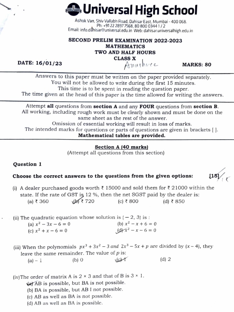 Universal Maths Prelim 22-23 | PDF | Mathematics | Geometry