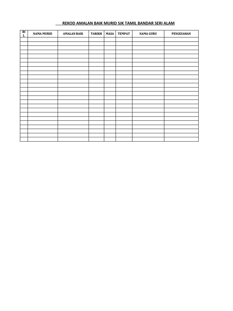 REKOD AMALAN BAIK MURID SJK TAMIL BANDAR SERI ALAM | PDF