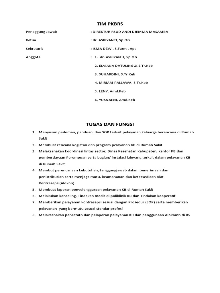 Tim PKBRS Tugas Dan Fungsi | PDF | Kesehatan Holistik