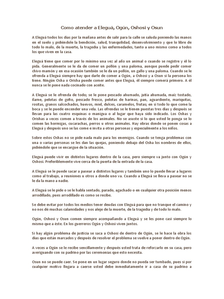 Como Atender A Eleguá, Ogún, Oshosi y Osun | PDF | Religión étnica | Deidades