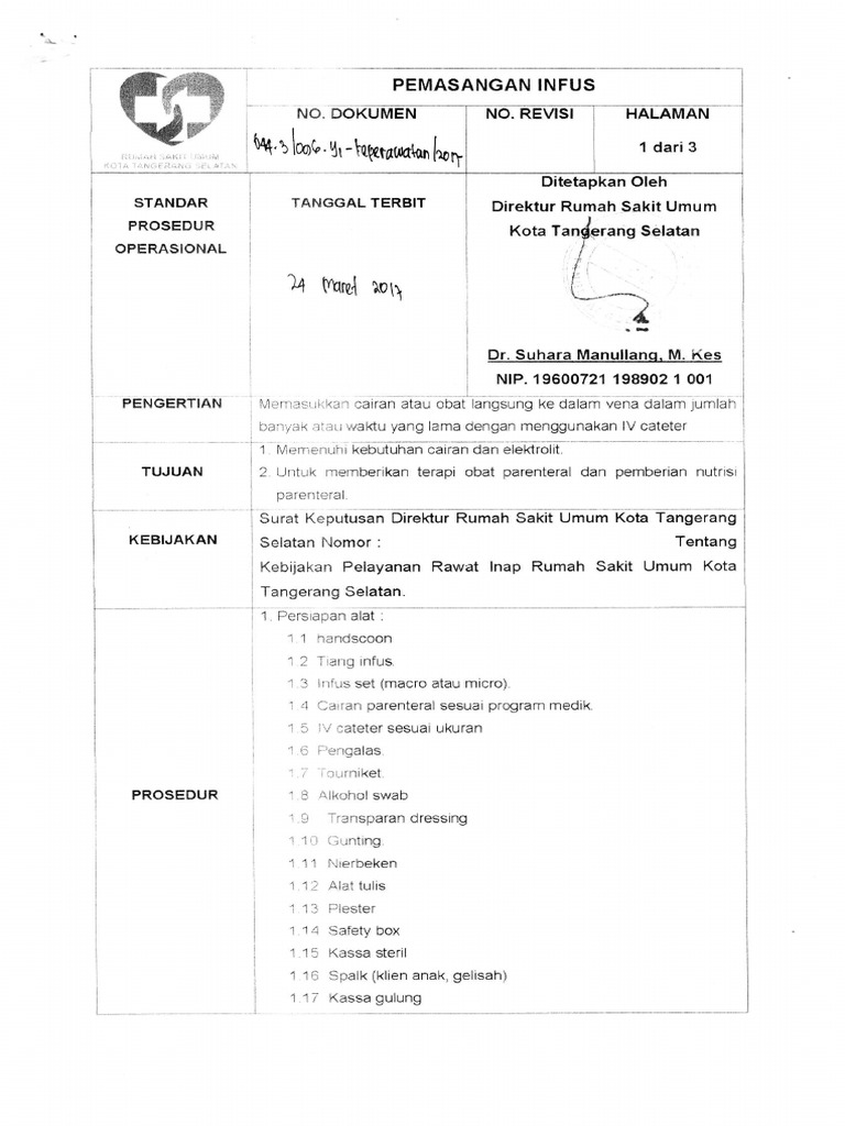 Prosedur Pemasangan Infus Standar | PDF