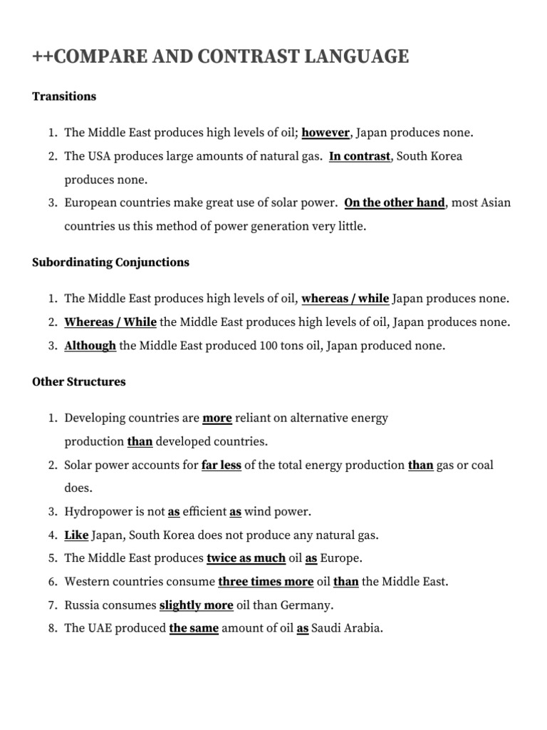 Compare and Contrast Language | PDF | Petroleum | Solar Power