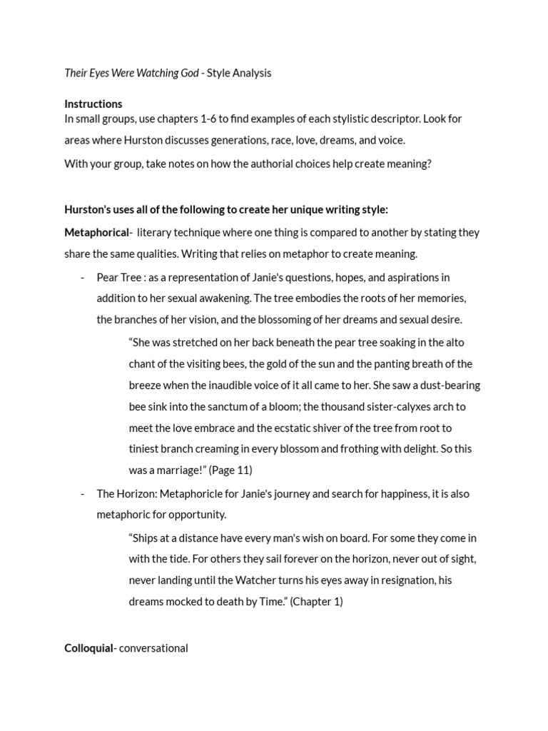 Their Eyes Were Watching God - Style Analysis | PDF