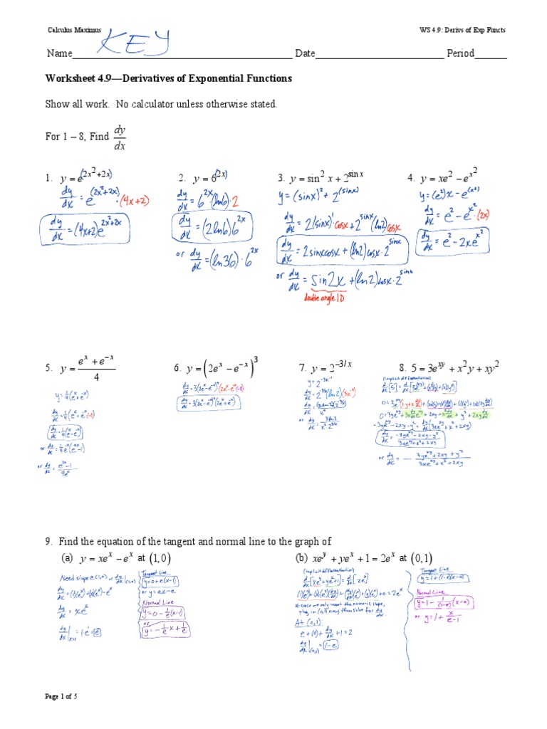 Calculus Worksheet: Exponential Derivatives | PDF | Exponential ...