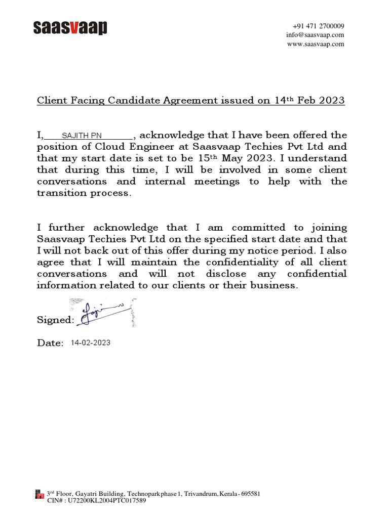 Client Facing Engineer Agreement | PDF