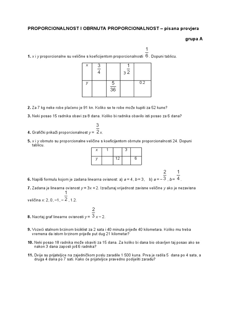 Proporcionalnost I Obrnuta Proporcionalnost | PDF