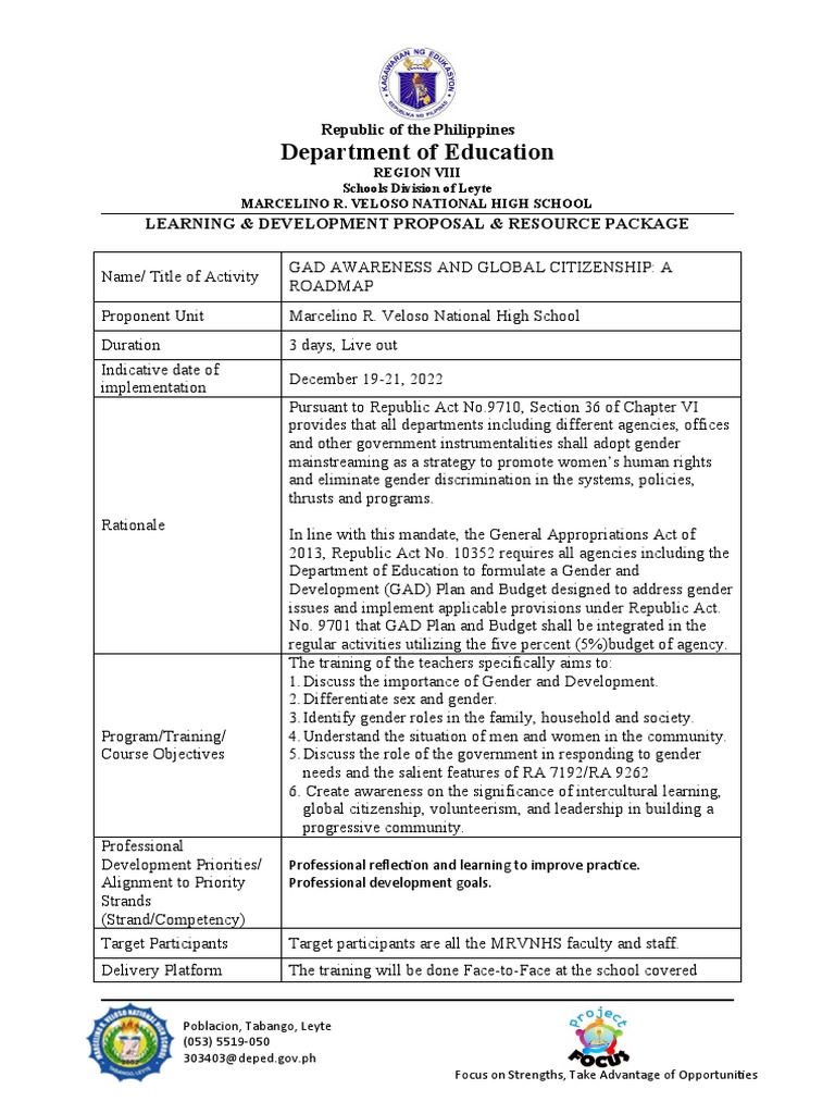 Learning & Development Proposal | PDF | Gender | Gender Studies