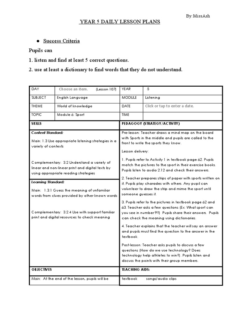 Y5 Lesson | PDF | Lesson Plan | Teachers