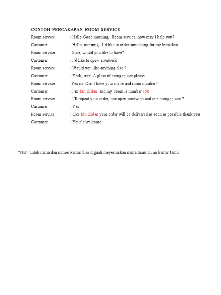 Percakapan Room Service - Fix | PDF | Cooking, Food & Wine
