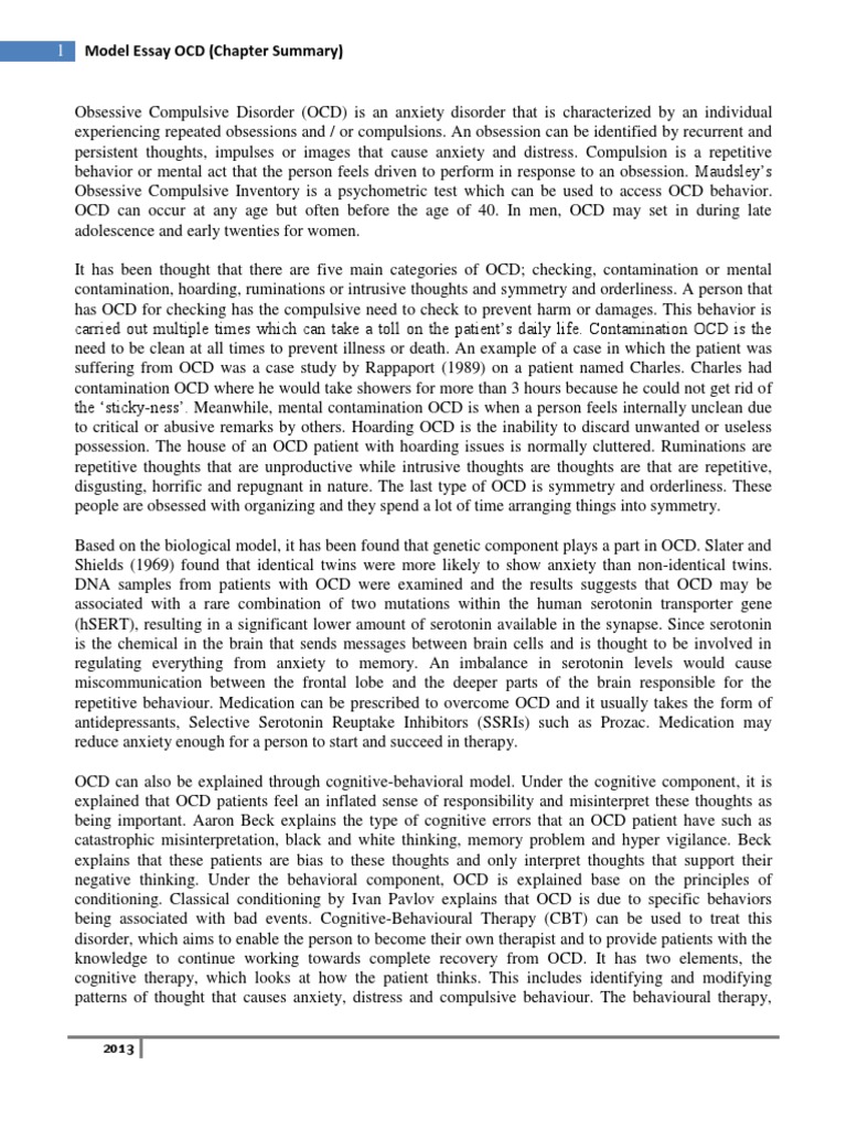 Model Essay - OCD (Summary) | PDF | Obsessive–Compulsive Disorder | Id