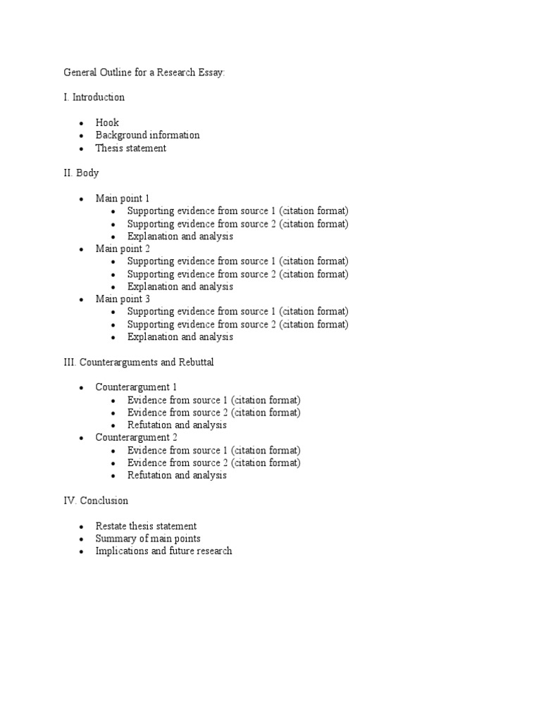 Research Essay Outline Template: Introduction, Body, Counterarguments ...