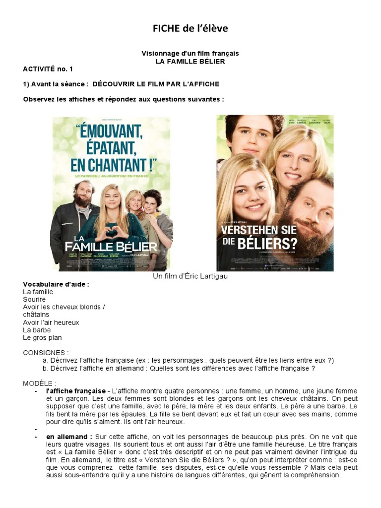 Fiche La-Famille-Belier | PDF | Études des langues étrangères | Bien-être
