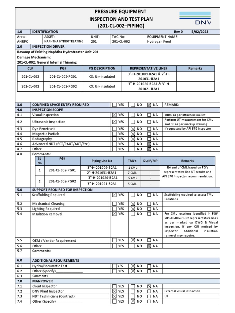 Unit 201 - CL-002 Piping ITP Rev. 0 | PDF | Nondestructive Testing ...