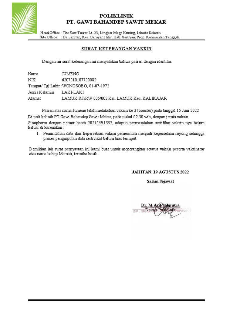 Surat Keterangan Vaksin 2 | PDF