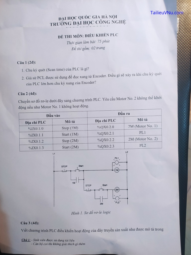 Đề thi Điều khiển PLC kỳ 1 năm học 2022-2023 - UET | PDF