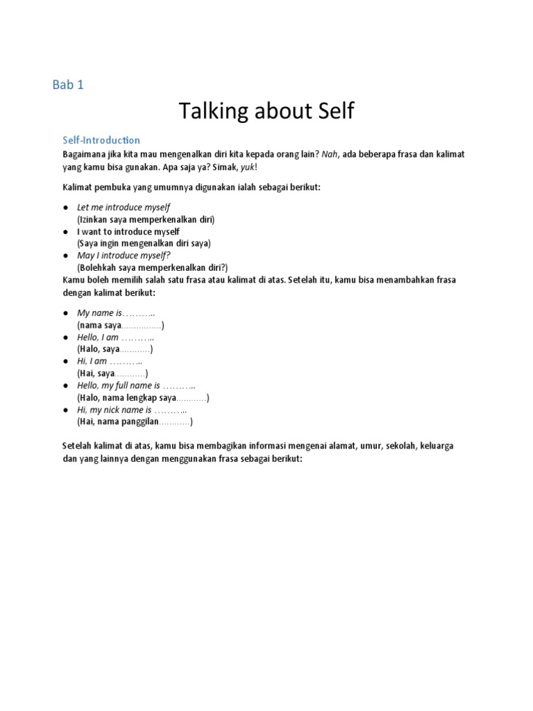 Bab 1. Talking About Self | PDF