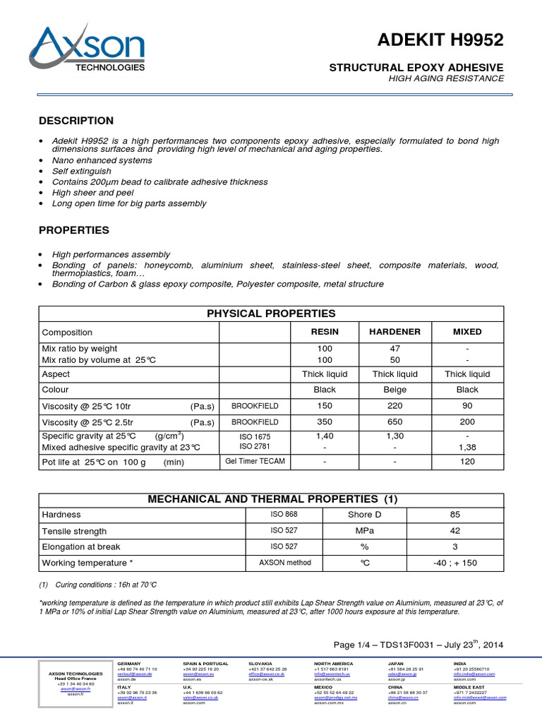 Adekit H9952 | PDF | Composite Material | Epoxy
