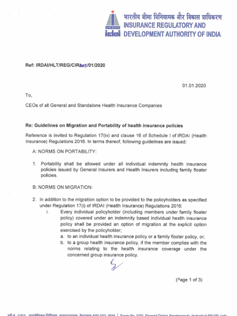 Portability of Health Insurance Policies | PDF