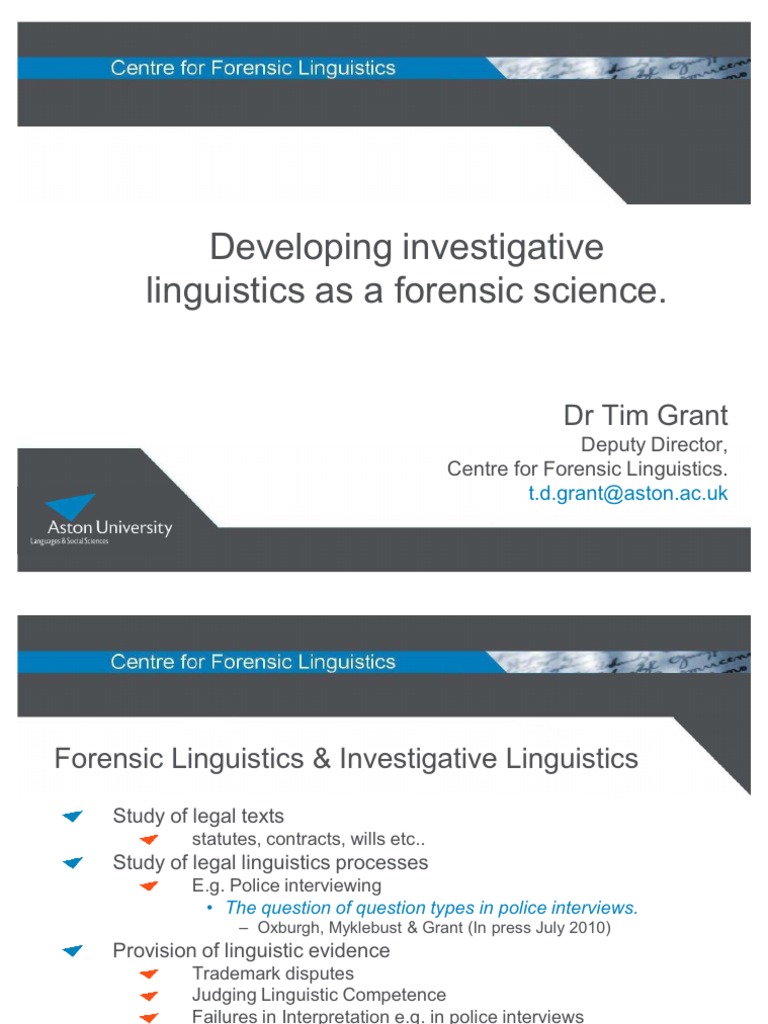 Developing Investigative Linguistics As A Forensic Science | PDF ...