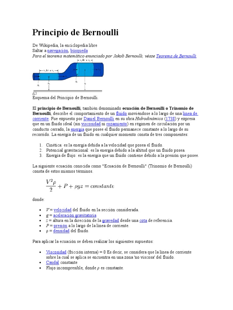 Principio de Bernoulli | PDF | Mecánica de fluidos | Líquidos
