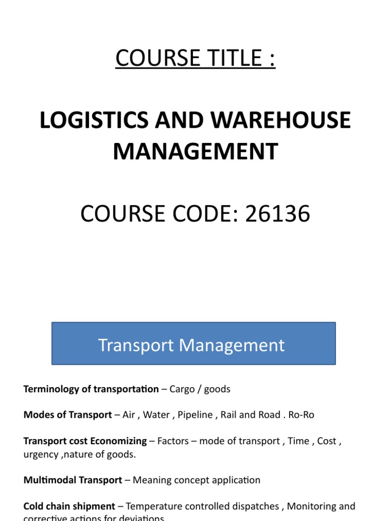 Paper 1 Unit 4 - Transport Management | PDF | Transport | Cargo