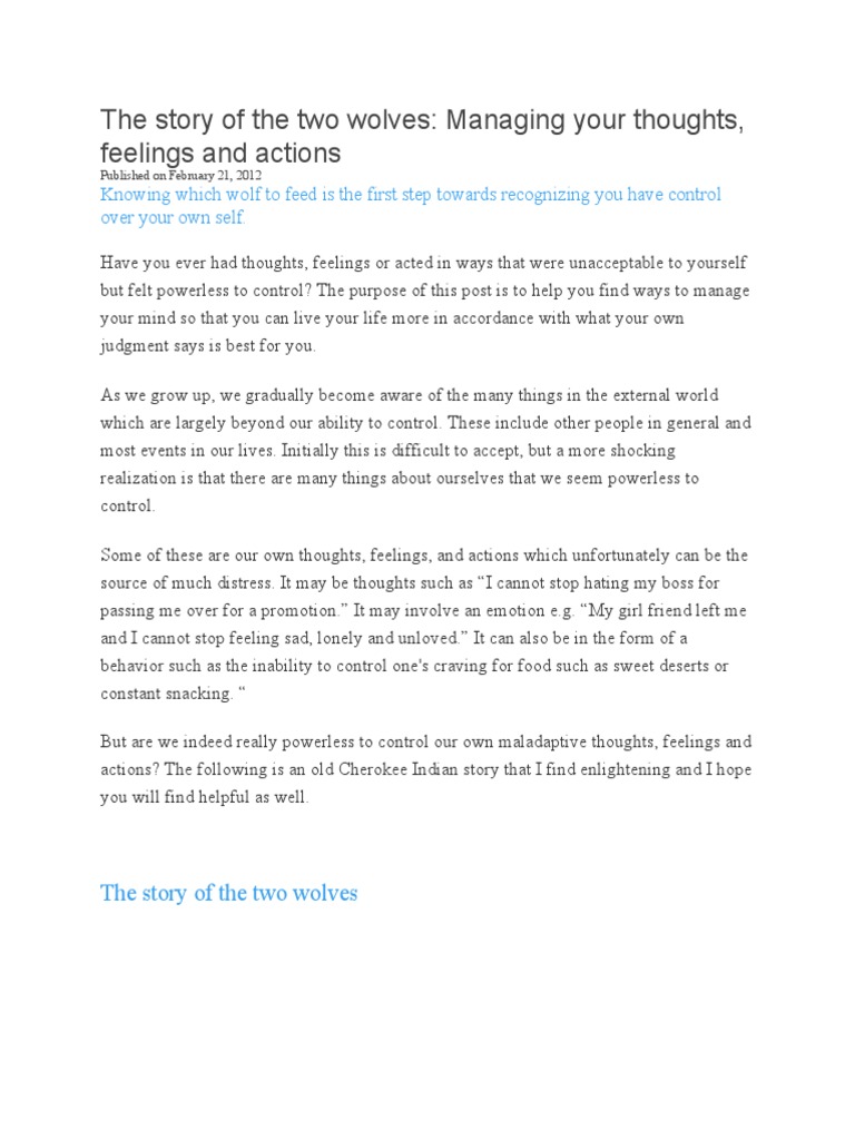 The Story of The Two Wolves | PDF | Mind | Feeling