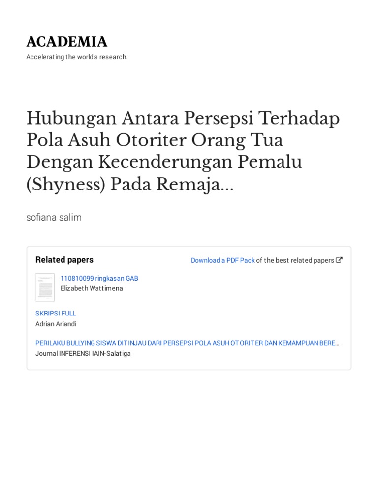 06 - Hubungan Antara Persepsi Terhadap Pola Asuh Otoriter Orang Tua Dengan Kecenderungan Pemalu ...