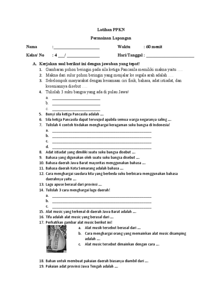 Latihan PPKN - Keragaman Suku Bangsa Dan Budaya Di Indonesia | PDF | Seni & Disiplin Bahasa