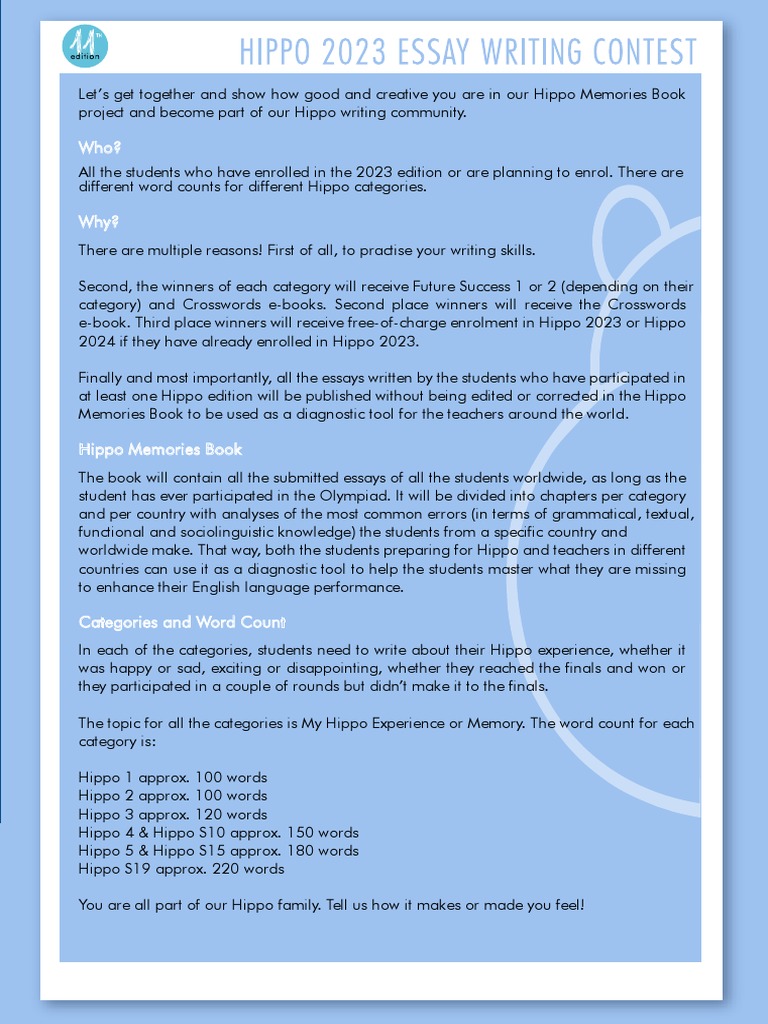 Hippo 2023 Essay Writing Contest | PDF Hippo 2023 Essay Writing Contest | PDF