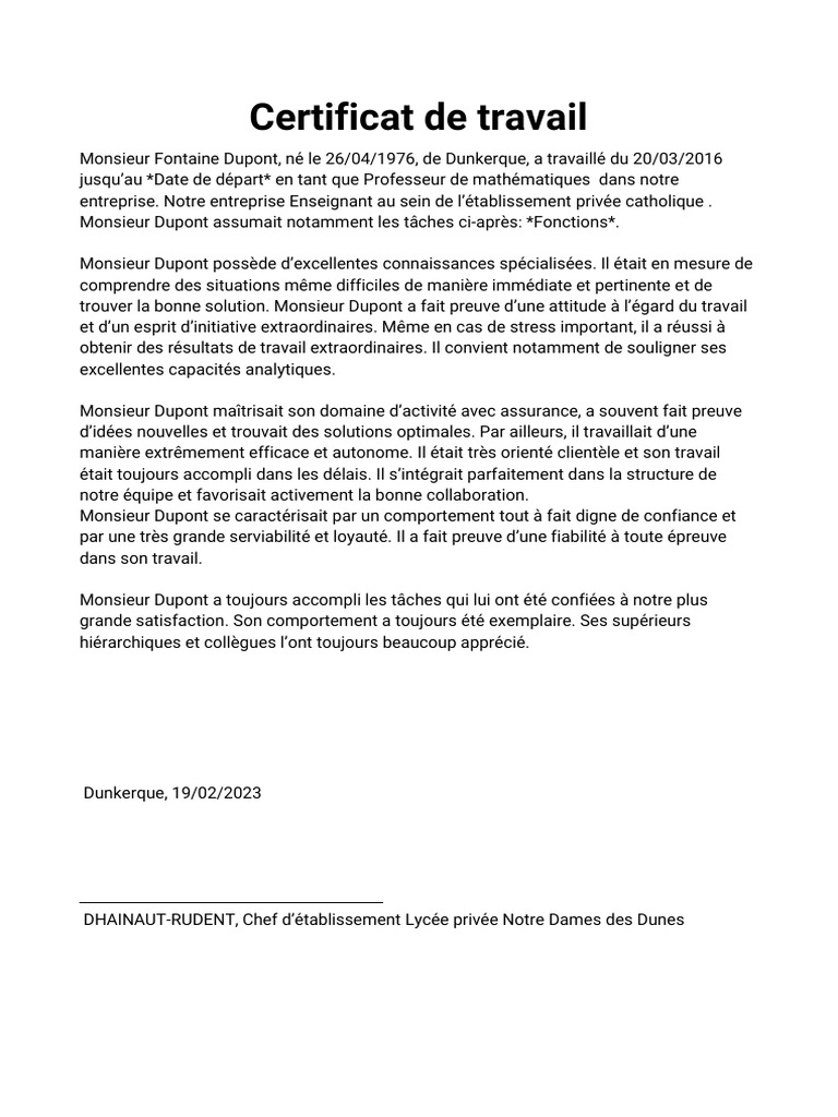 Certificat De Bon Travail Sandrine Lobe Commerciale Axis Afrique