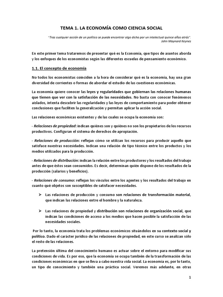 Tema 1 Economía Como Ciencia Social | PDF | Mercado (economía) | Ciencias económicas