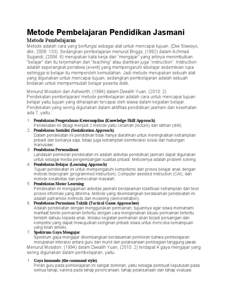 Metode Pembelajaran Pendidikan Jasmani | PDF | Karier & Perkembangan