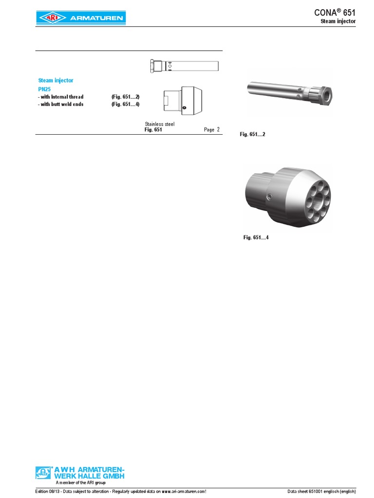 Steam Injectors ARI CONA 651 | PDF | Steam | Materials