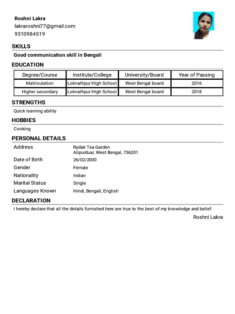 Resume - Roshni Lakra - Format1 | PDF
