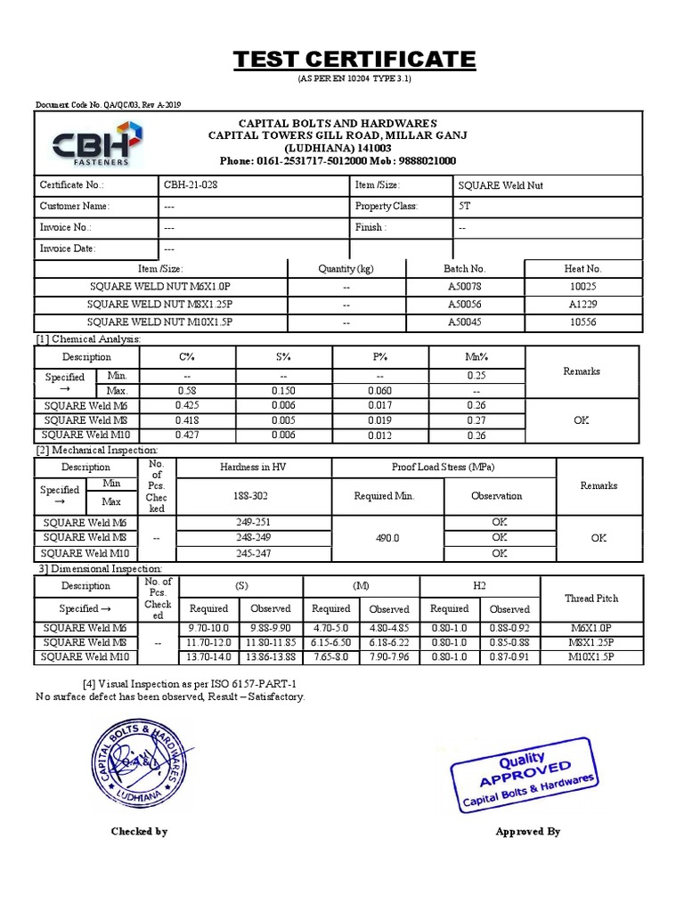CBH-21-028 Square Weld Nuts M6 M8 M10 | PDF | Nut (Hardware) | Joining