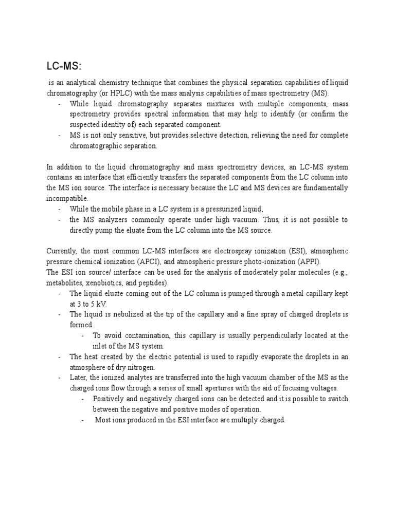 Notes On LC-MS | Download Free PDF | Liquid Chromatography–Mass ...