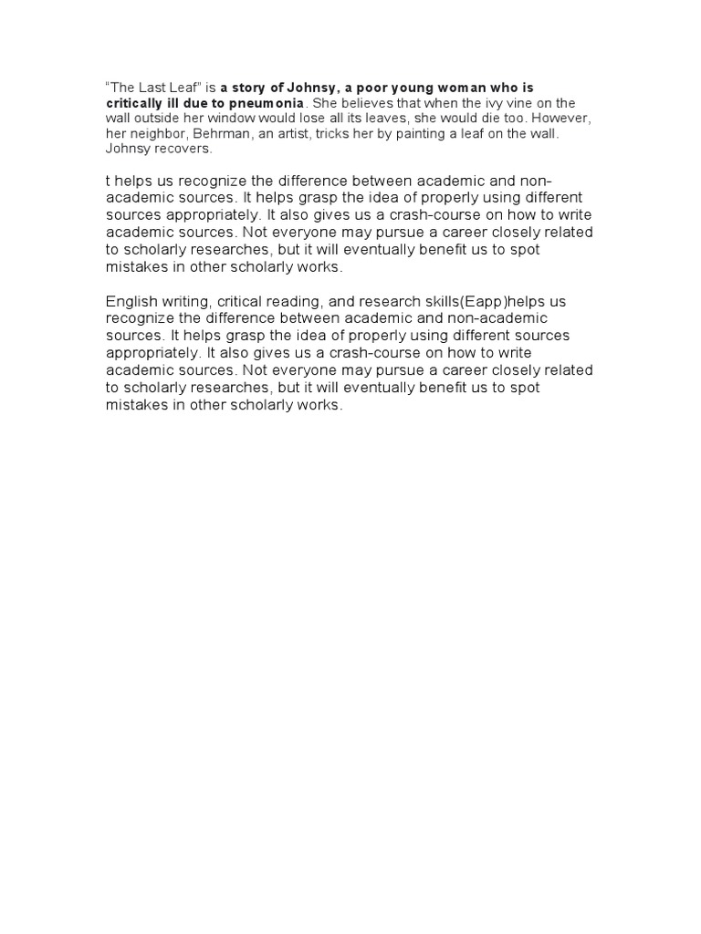 The Last Leaf Summary | PDF