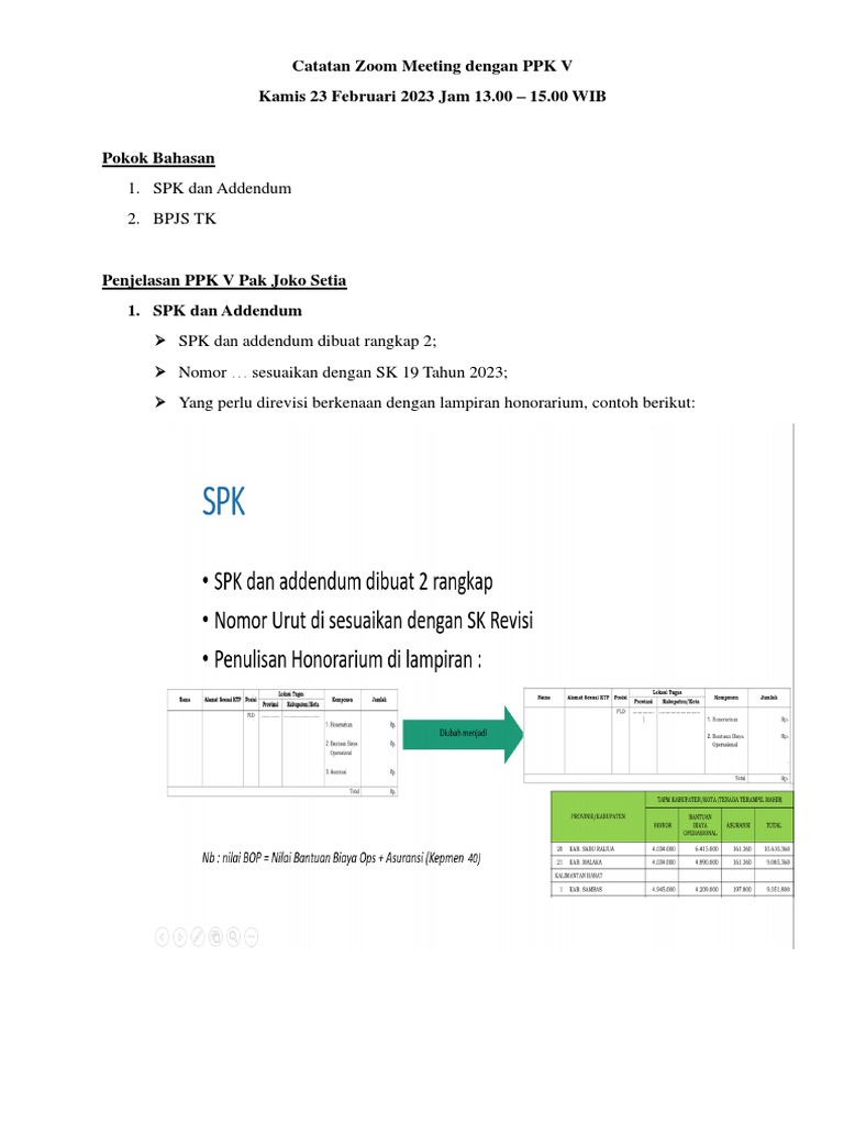 Catatan Zoom Meeting Dengan PPK V 23 Feb 2023 | PDF