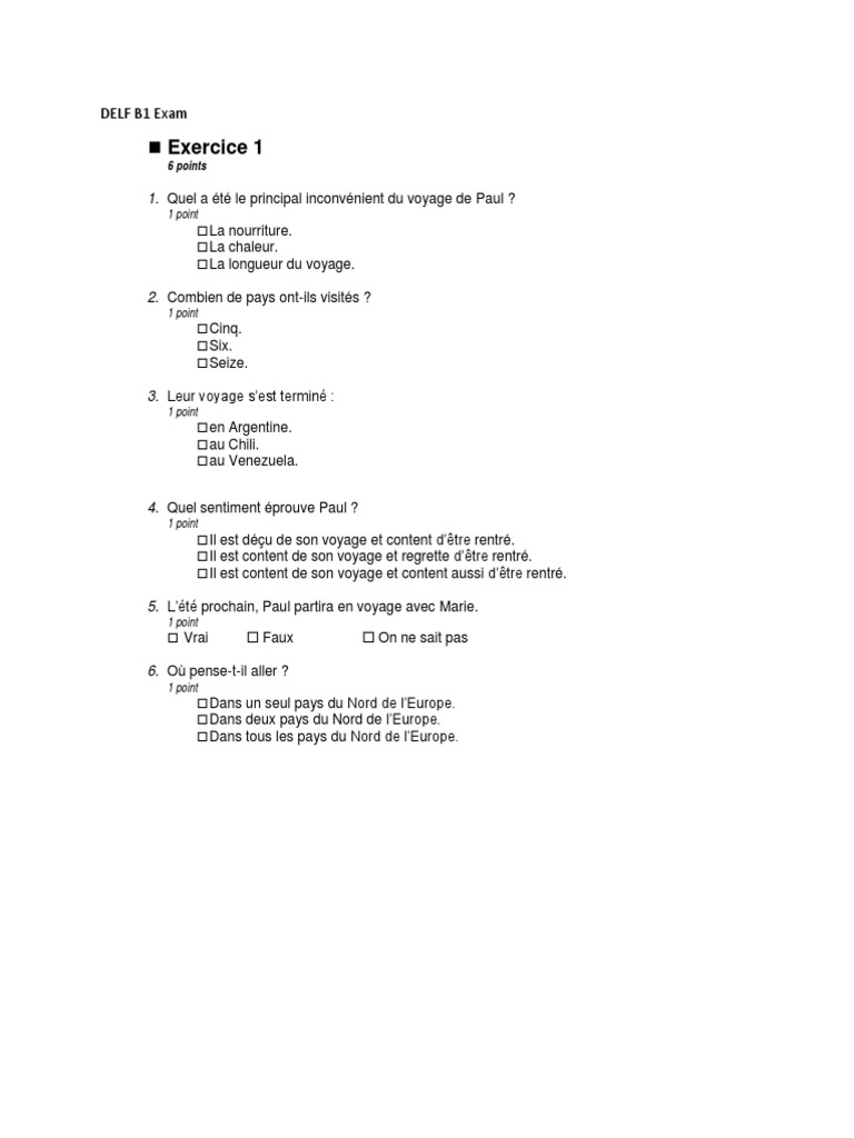 Questions d'Examen DELF B1: Voyage de Paul | PDF | Livres de cuisine ...
