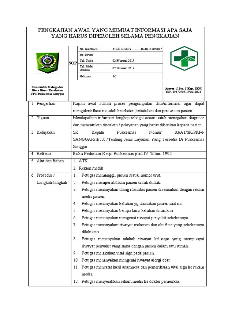 Prosedur Pengkajian Awal Kesehatan | PDF